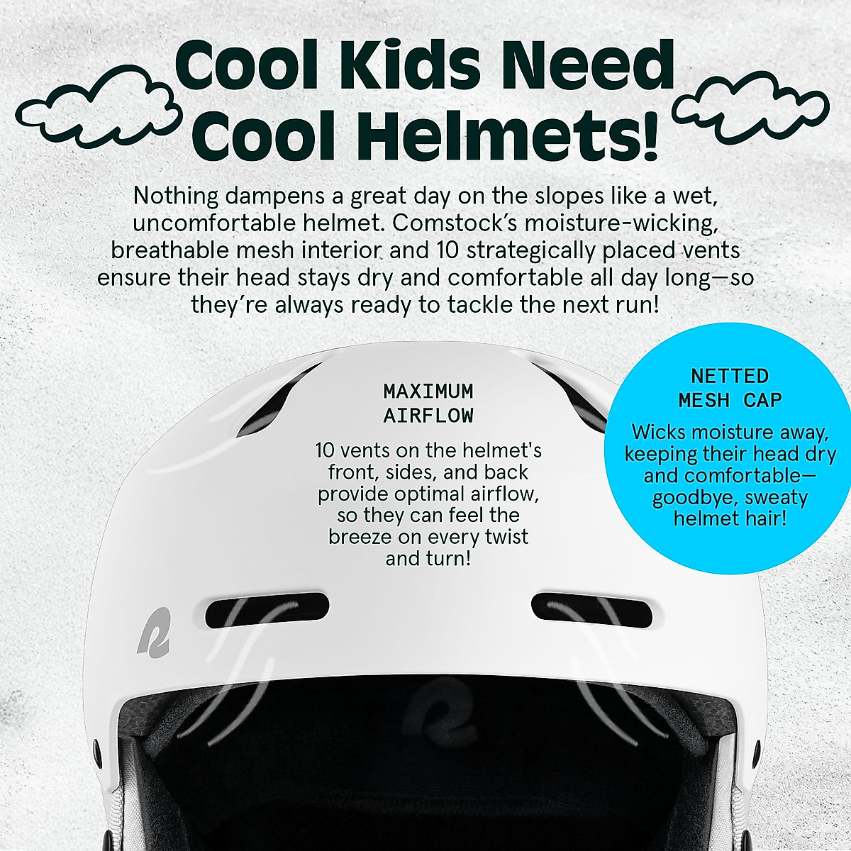 Retrospec Comstock Youth Ski & Snowboard Helmet for Kids - Durable ABS Shell, Protective EPS Foam & Cooling Vents - Adjustable Fit for Boys & Girls - Matte White, 48-51cm X-Small