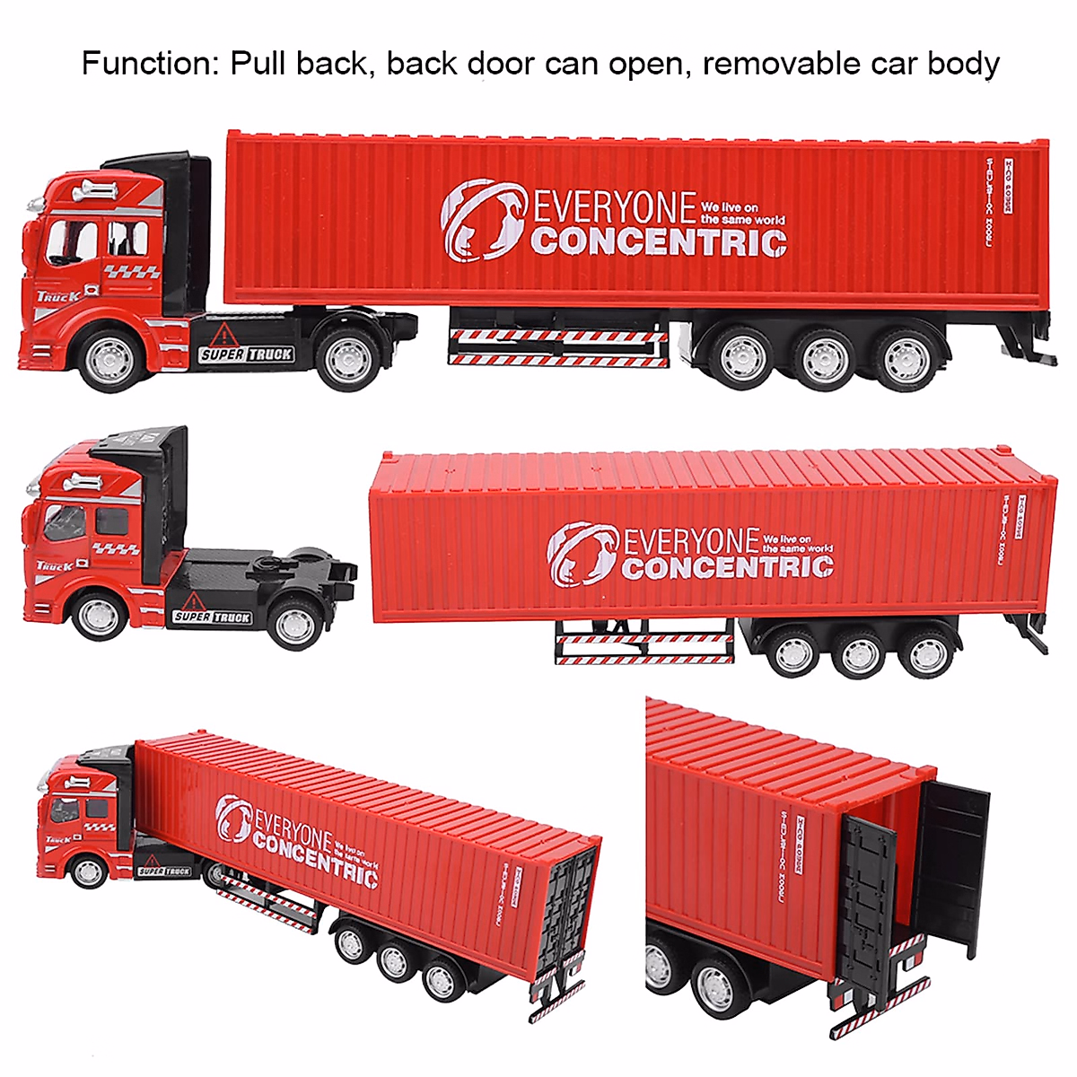 Container Truck Model, 1: 48 Alloy Toy Highly Simulation Children Car Toys Vehicle(Red)