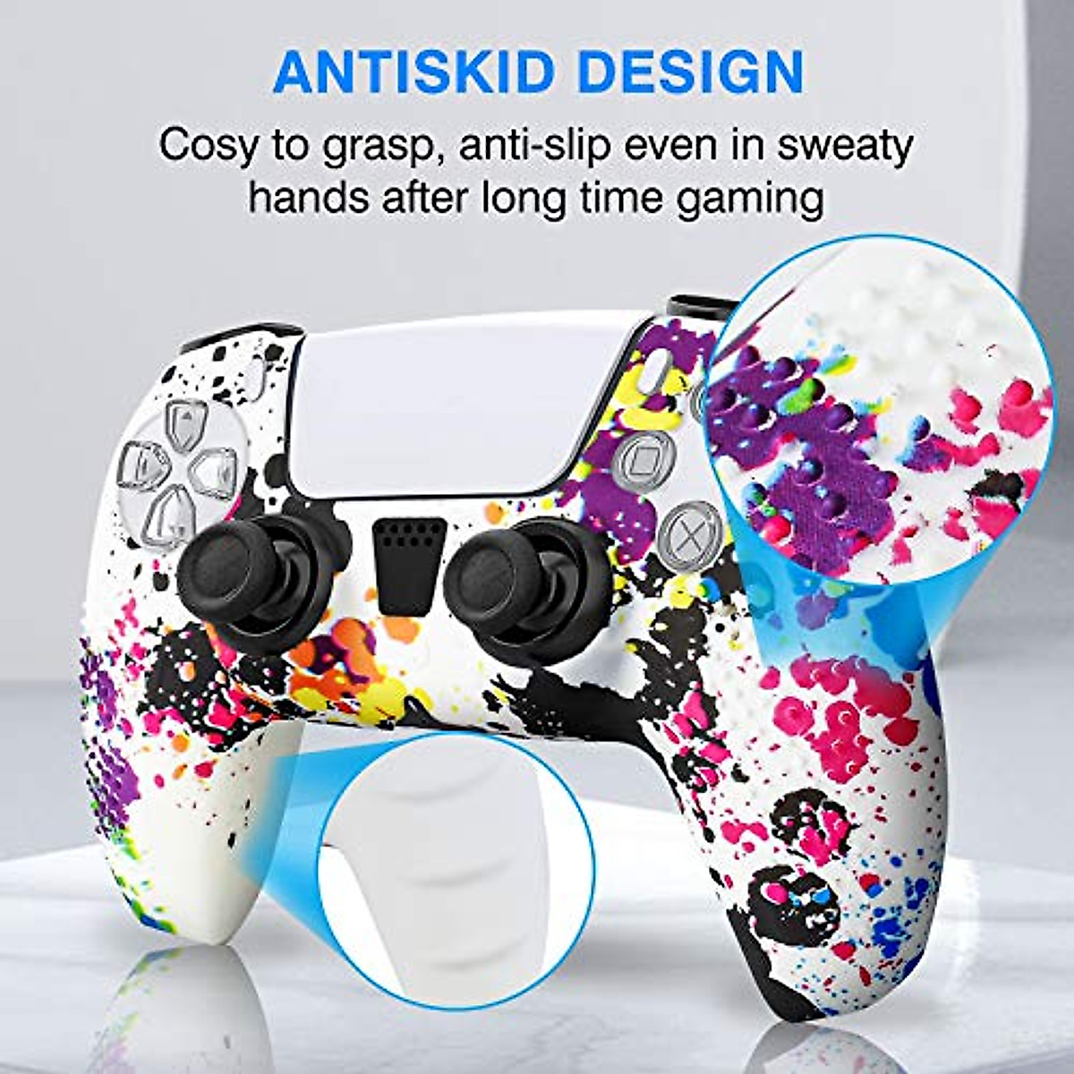 Newseego Case for PS5 Controller, Water Transfer Printing Camouflage Soft Silicone Cover with 8 Pcs Thumb Grips, Protective Non-Slip Case for PlayStation 5 DualSense Controller