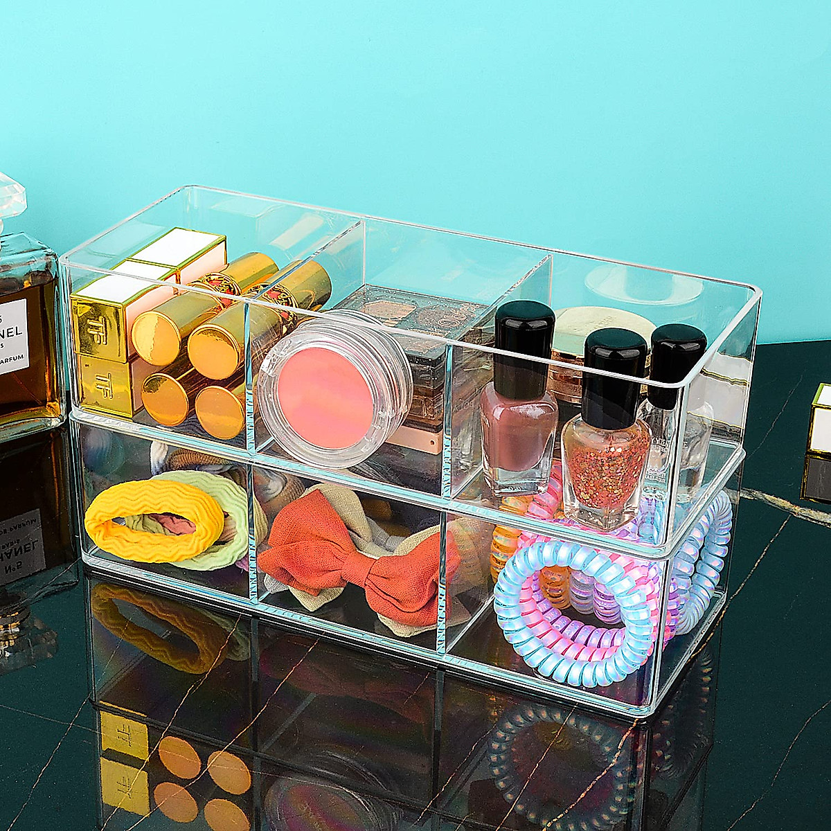 JessLab Acrylic Organizer, 3 Cube Sections Makeup Organizer for Drawer, Makeup Organizer for Vanity, Countertop, Bathroom, Kitchen and Cabinet Storage