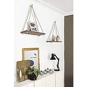 Mkono 5 Pack Set Wall Hanging Shelves 3 Pac Wood and Rope Shelves and 2 Pack Small Floating Shelves with Metal Basket Frame Home Decor Display Shelf for Bathroom, Bedroom, Living Room