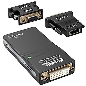 Plugable USB 2.0 to DVI, VGA, or HDMI Multi-Monitor External Video Graphics Card Adapter up to 1920x1080 Supports Windows 11, 10, 8.1, 7, XP, Mac, and ChromeOS