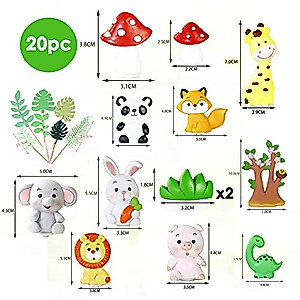 GooParty 20pcs Woodland Animals Resin Cake Decorations Cute Giraffe Elephant Dinosaur One 1st Forest Theme Cake Topper Jungle Safari Happy Birthday Party Favor