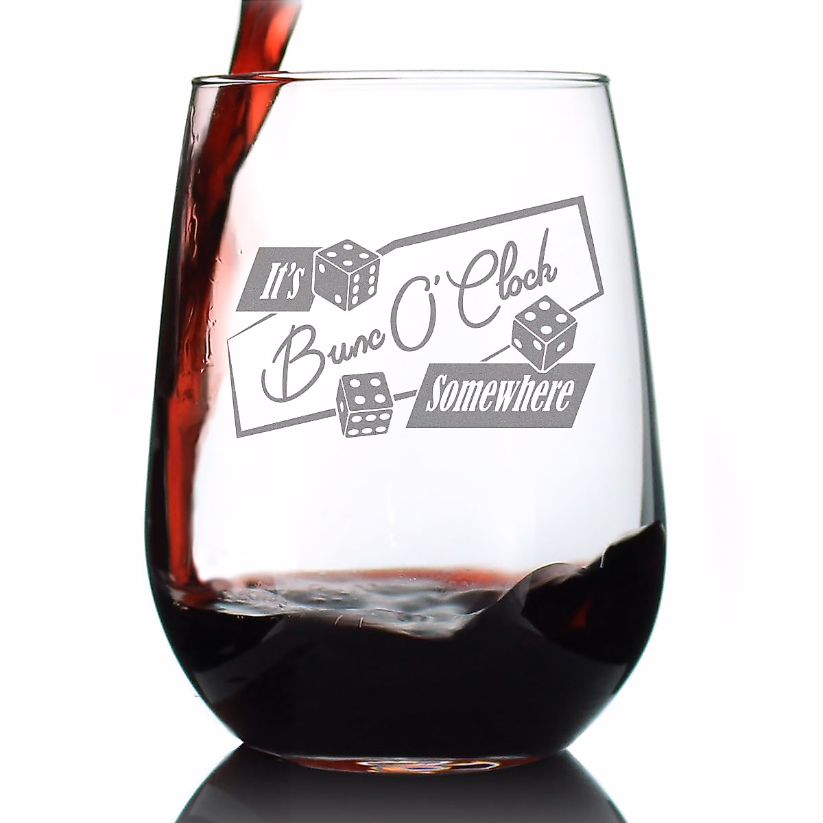 BuncO 'Clock Somewhere Stemless Wine Glass - Bunco Decor and Bunco Gifts for Women - Large 17 Oz Glasses
