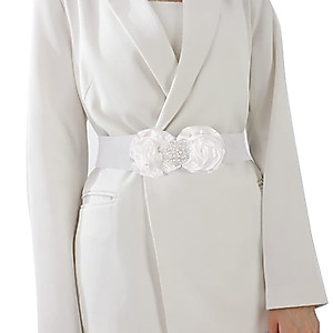 Wriidy Stretchy Belt Wide Flower Belt Women White Pearl Stretch Waistband Black Fancy Elastic Waist Jewelry Accessories for Girls (Large, White)