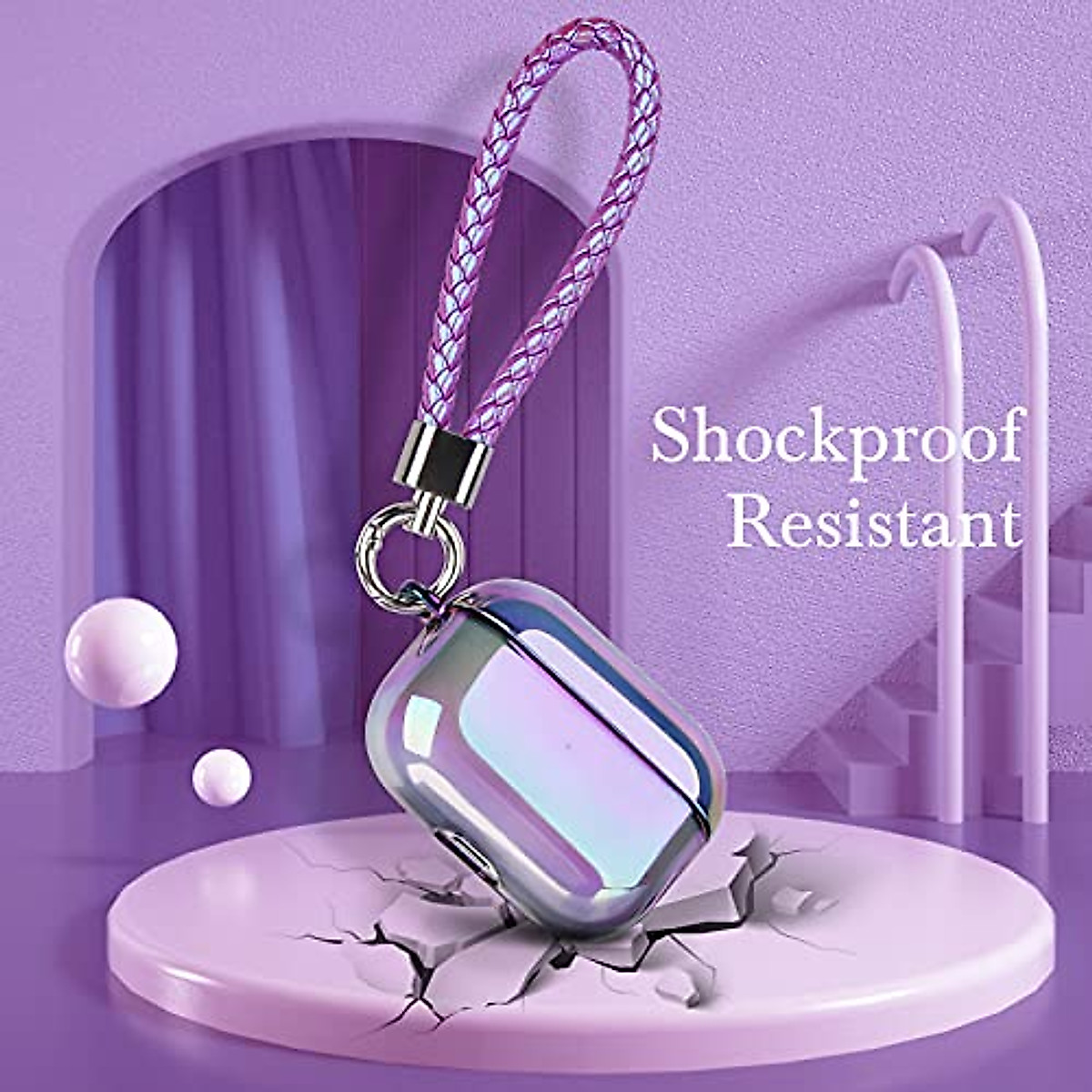 AIRSPO AirPods Pro (1st Generation) Case Cover Clear Lasher Hard PC Protective Case Colorful AirPod Pro Cover Skin Compatible with Apple AirPods Pro 1st Generation with Keychain (Glittery Purple)