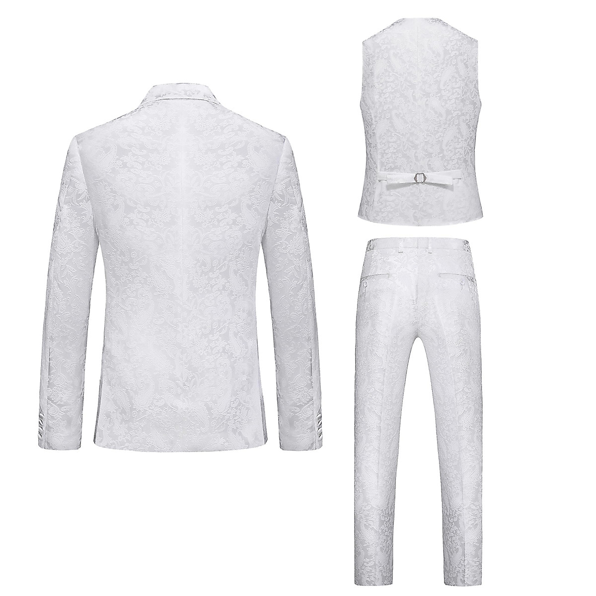 Mens Suit 3 Piece Floral Tux Double Breasted Blazer Vest Pants Set US Size 32 White