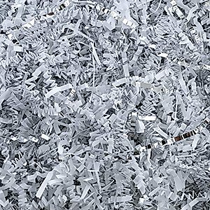 MagicWater Supply Crinkle Cut Paper Shred Filler (2 LB) for Gift Wrapping & Basket Filling - White & Silver