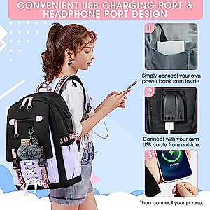 Bevalsa School Backpack for Girls, Girls Backpack with Pen Bag, Bookbag for Girls Kids Middle High School Student Schoolbag (Purple Set)