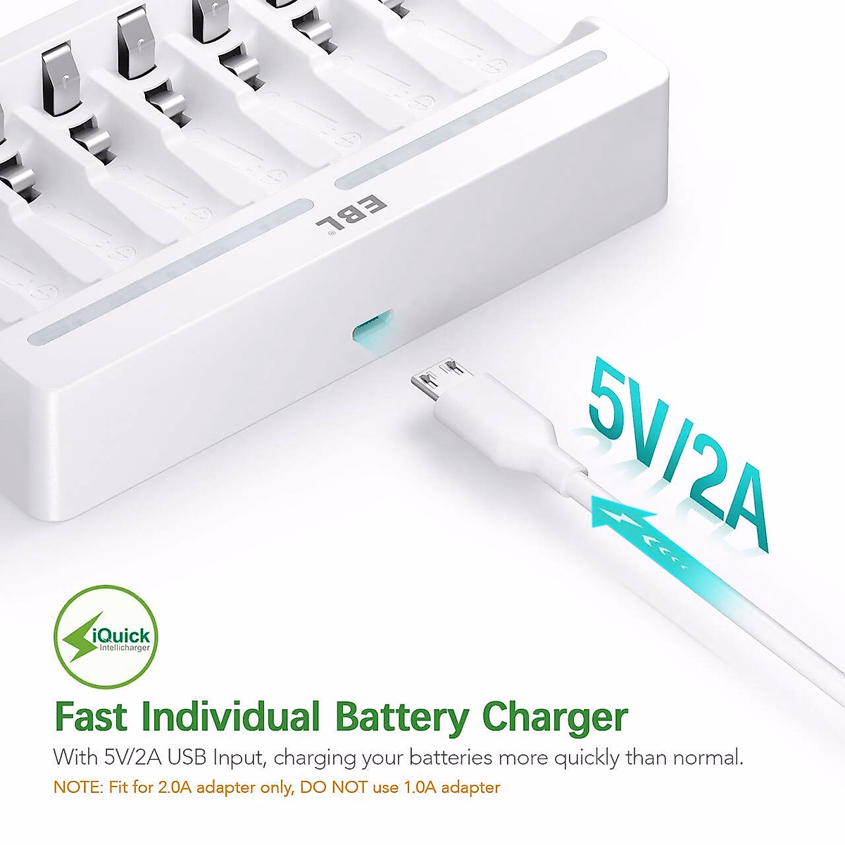 EBL Rechargeable AA Batteries 2800mAh 16 Pack and 8-Bay AA AAA Individual Rechargeable Battery Charger