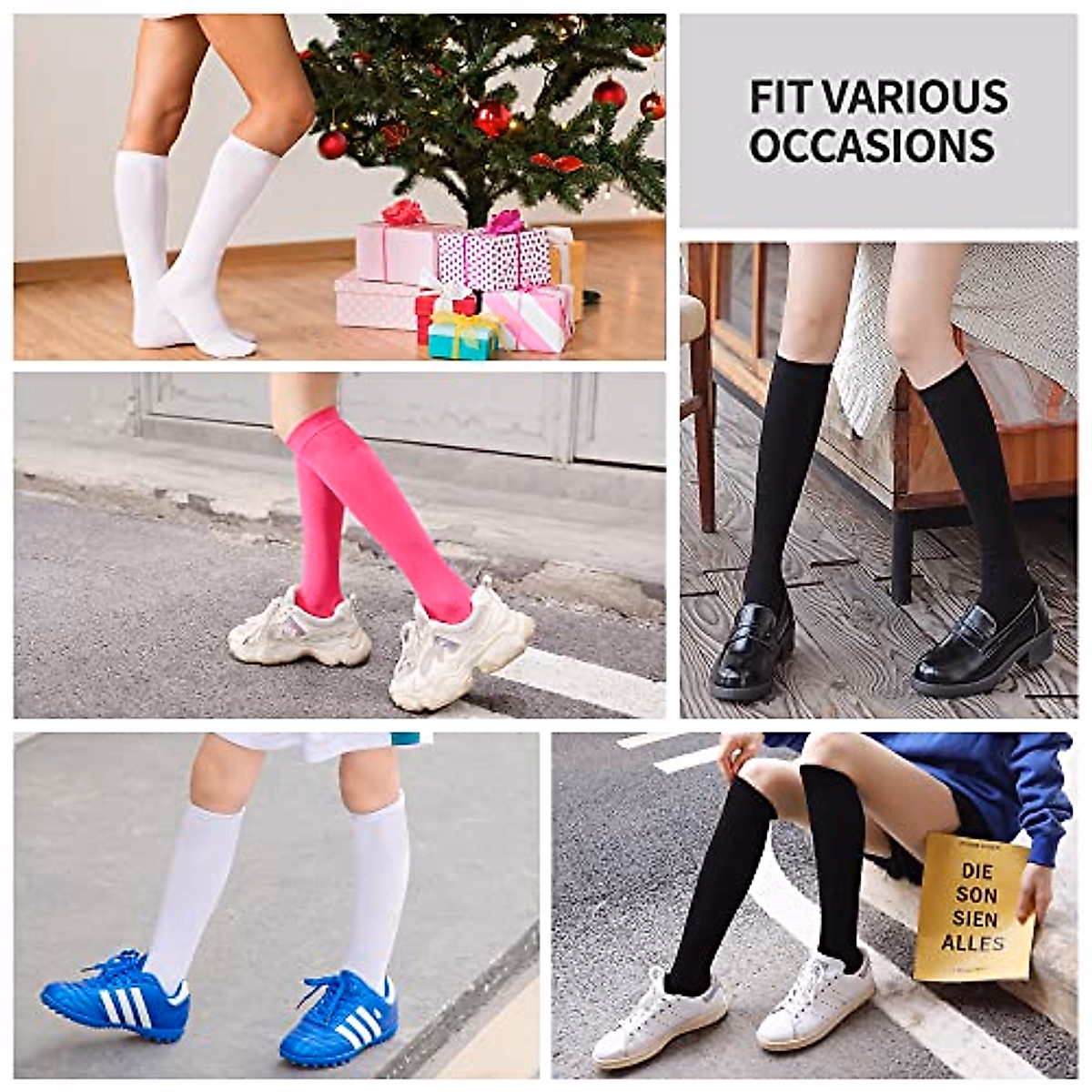 GRAPMKTG 3 Pack Softball Soccer Baseball Socks for Youth Men and Women Football Knee High Socks for Kids Adult Tube Socks for Boys Girls White Medium