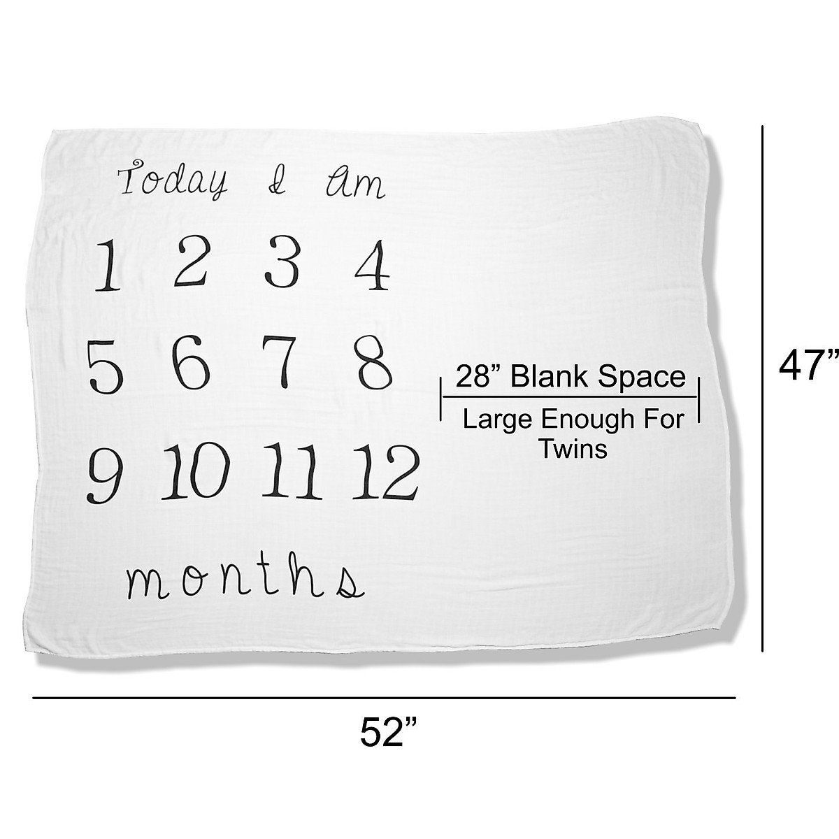 Kiddo Kind Baby Milestone Blanket - 52 x 48 - Makes Unique Photo Props for Babies - Extra Large Monthly Age Blankets Create Personalized Photography for Each Month - Perfect for Expecting Moms