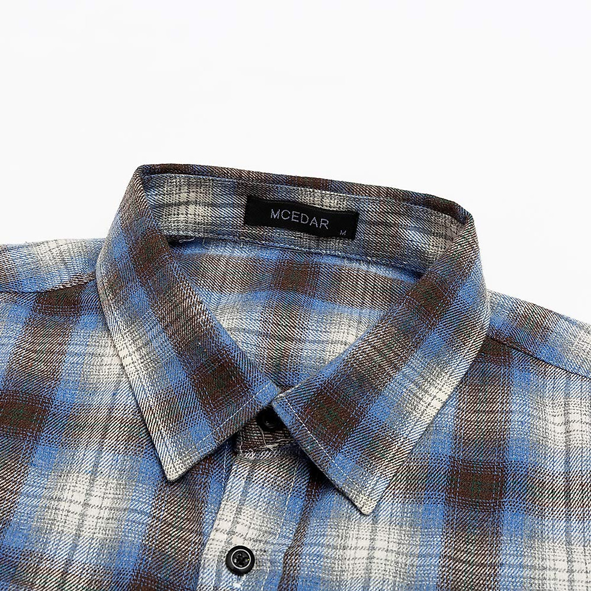 MCEDAR Men’s Plaid Flannel Shirts-Long Sleeve Casual Button Down Slim Fit Outfit for Camp Hanging Out or Work (M, Light Blue)