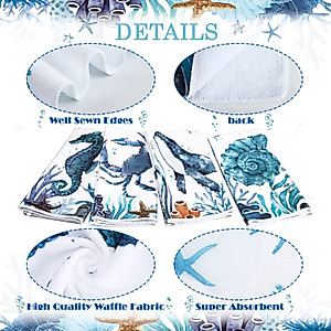 6 Pcs Beach Kitchen Towels Ocean Animal Bathroom Dish Towel Set Nautical Themed Hand Towels Summer Sea Soft Tea Towel Absorbent Dish Cloths for Kitchen Decorative Home, 15.7 x 23.6 Inch (Cute Style)