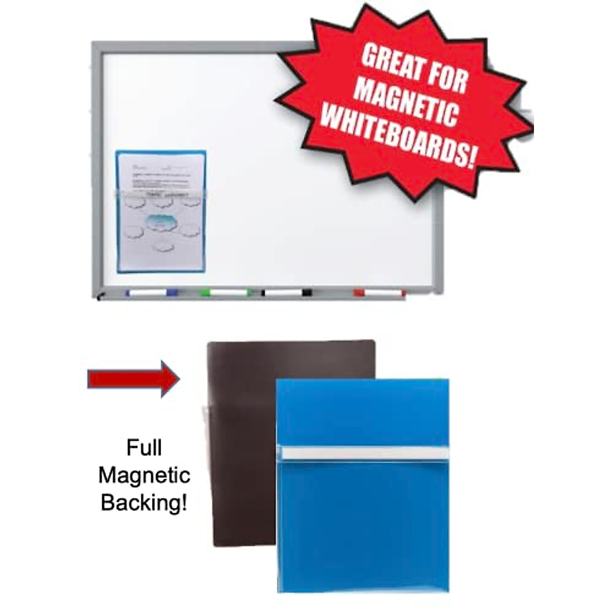 Charles Leonard Magnetic Pockets 26400, Holds up to 2.5 Pounds, 4-Pack, Assorted Colors, 4 Pack