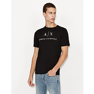 A|X ARMANI EXCHANGE mens Classic Crew Logo Tee T Shirt, Black, Medium US