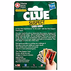 Clue Suspect Card Game - All The Fun of Clue - in Minutes!, Portable Card Game Edition of the Mystery Game Clue, for 3 to 4 Players, Ages 8+