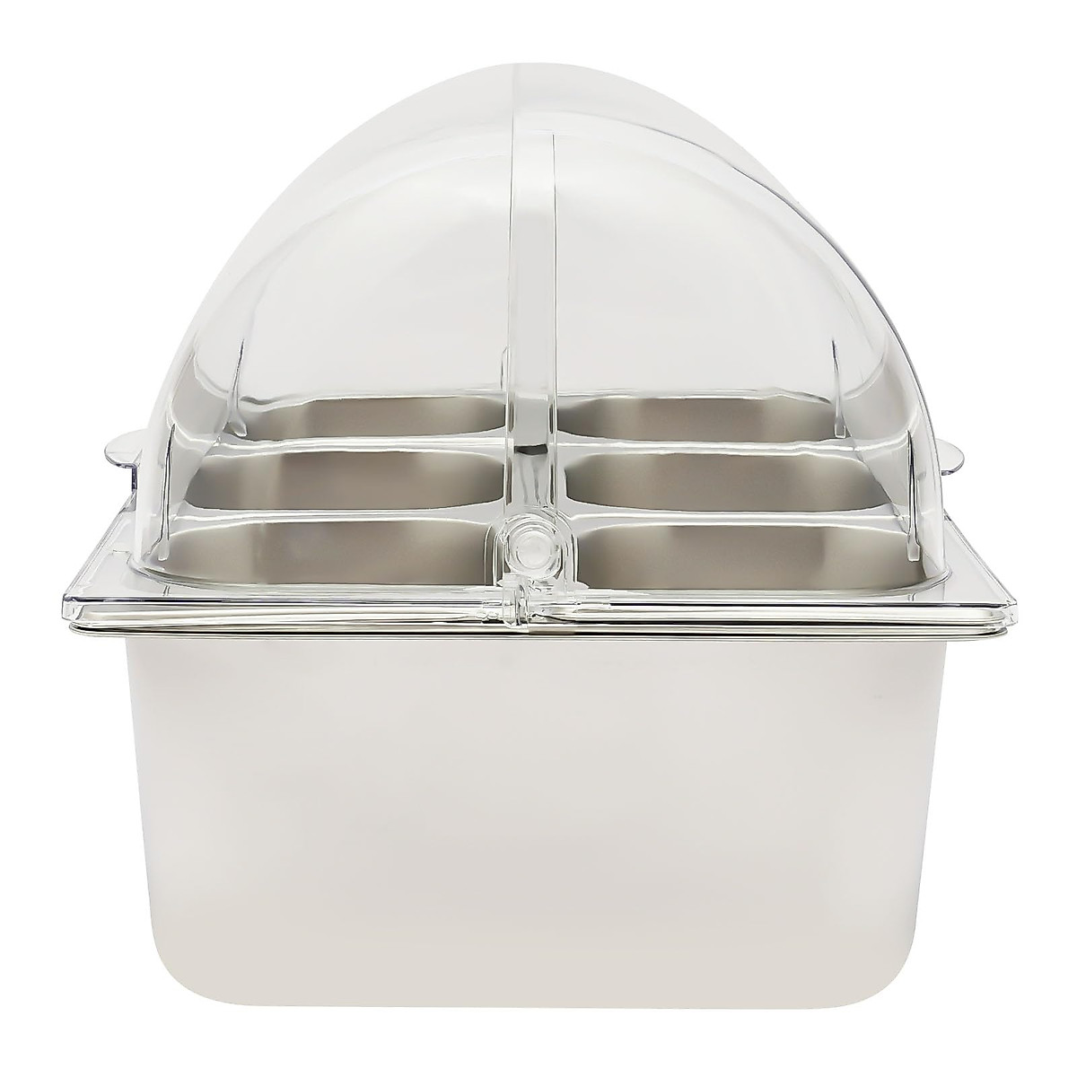 GCIUEMMH Chilled Veggie Tray with Lid - Stainless Steel Food Serving Tray Buffet Condiment Dispenser 6 Pan Countertop Food Serving Container with Clear Top Cover for Seafood Fruit Party Buffet Tray