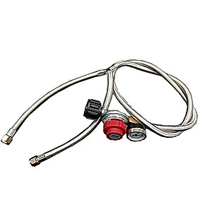 MENSI 30 PSI Adjustable Regulator with Stainless Braided Two Way Splitter Hose for Heaters/Grills, Fire Pit