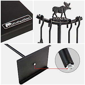 MYFIREPLACEDIRECT 5 Pieces Fireplace Tools Sets Strength Wrought Iron Indoor Outdoor Fire Place Toolset Hearth Accessories Kit (Black Squirrel w/Gloves)
