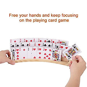 Exqline Curved Wooden Playing Card Holder Tray Rack Organizer Set of 2 Solid Card Holder for Kids Seniors - 13.8 x 1.9 x 2.4 Inch for Bridge Canasta Strategy Card Playing