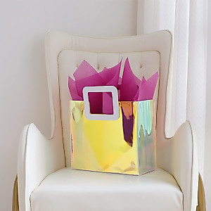 VUOJUR 11'' Holographic Medium Gift Bag with Tissue Paper Reusable Birthday Gift Bag for Women Girls Iridescent Bachelorette Wedding Bridal Bridesmaid Tote Gift Bag (Pack of 1, M Orchid)