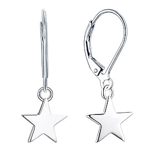 YL Star Earrings Sterling Silver Polished Dangle Drop Earrings Leverback Jewelry for Women