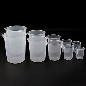 ULAB Scientific Plastic Beaker Set, 5 Sizes 50ml 100ml 250ml 500ml 1000ml, 2pcs for Each Size, Stackable with Spout, Molded Graduation, UBP1007