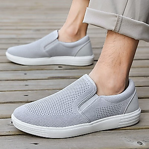konhill Men's Slip on Sneaker - Knit Walking Loafers Memory Foam Driving Work Skate Shoes Arch Support Slip Resistant Shoes 7.5 US Gray 40
