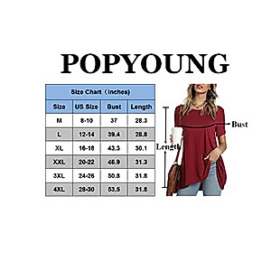 POPYOUNG Women's Summer Casual Short Sleeve Tunic Top for Leggings Crewneck Shirt Loose Blouse, Lace Hem, XXL, Black