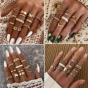 iF YOU 30 Pcs Vintage Gold Knuckle Rings Set, Boho Butterfly Snake Stackable Finger Rings for Women, Midi Rings Pack