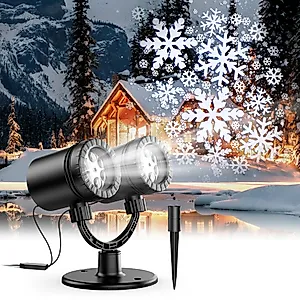 HeyStookie 2024 Newest Christmas Decorations Christmas Projector Lights Outdoor Double-Head Rotating Snowflakes Projector Lights for Xmas Home Party IP65 Waterproof Brightening LED Outdoor & Indoor…