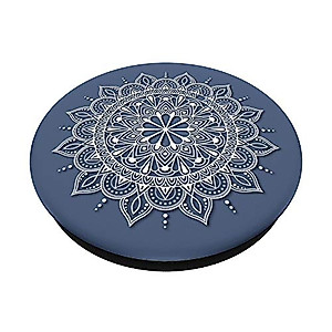 White Henna Mandala Floral Lace On Navy Blue Phone Popper PopSockets Swappable PopGrip