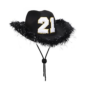 JUSTOTRY 21st Birthday Black Cowboy Hat - 21ST Birthday Outfit Gifts for Women Cowgirl Hats with Wide Brime for 21st Birthday Decorations