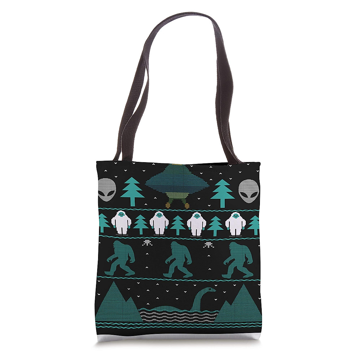 Sci Fi Bigfoot Aliens Yeti Ugly Christmas Sweater Design Tote Bag