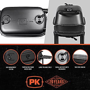 PK Grills Charcoal BBQ Grill and Smoker, PK300-BCX Cast Aluminum Portable Outdoor Barbeque Grill for Camping, Grilling, Graphite/Black, Premium