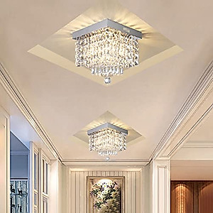 Modern Luxury Crystal Chandelier, Contemporary Raindrop Crystal Ball Square Chandelier Lighting Pendant Ceiling Lamp Flush Mount Ceiling Light Fixture Chandelier for Bedroom, Hallway of CRYSTOP