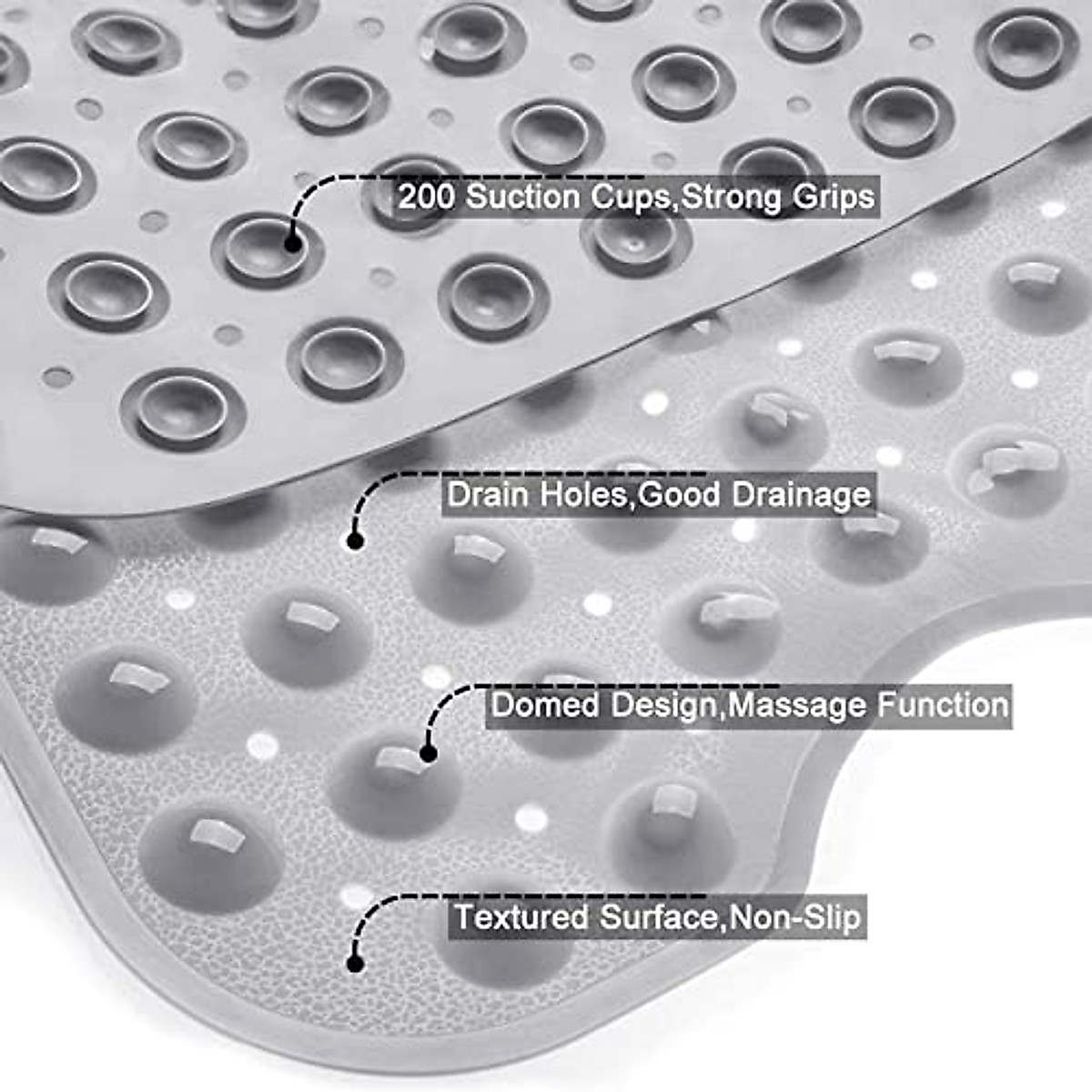 COMUSTER Bathtub and Shower Mats, Extra Long Non-Slip Bath Mat (39" x 16"), Machine Washable Bath Tub Mat for Bathroom(Solid Grey)