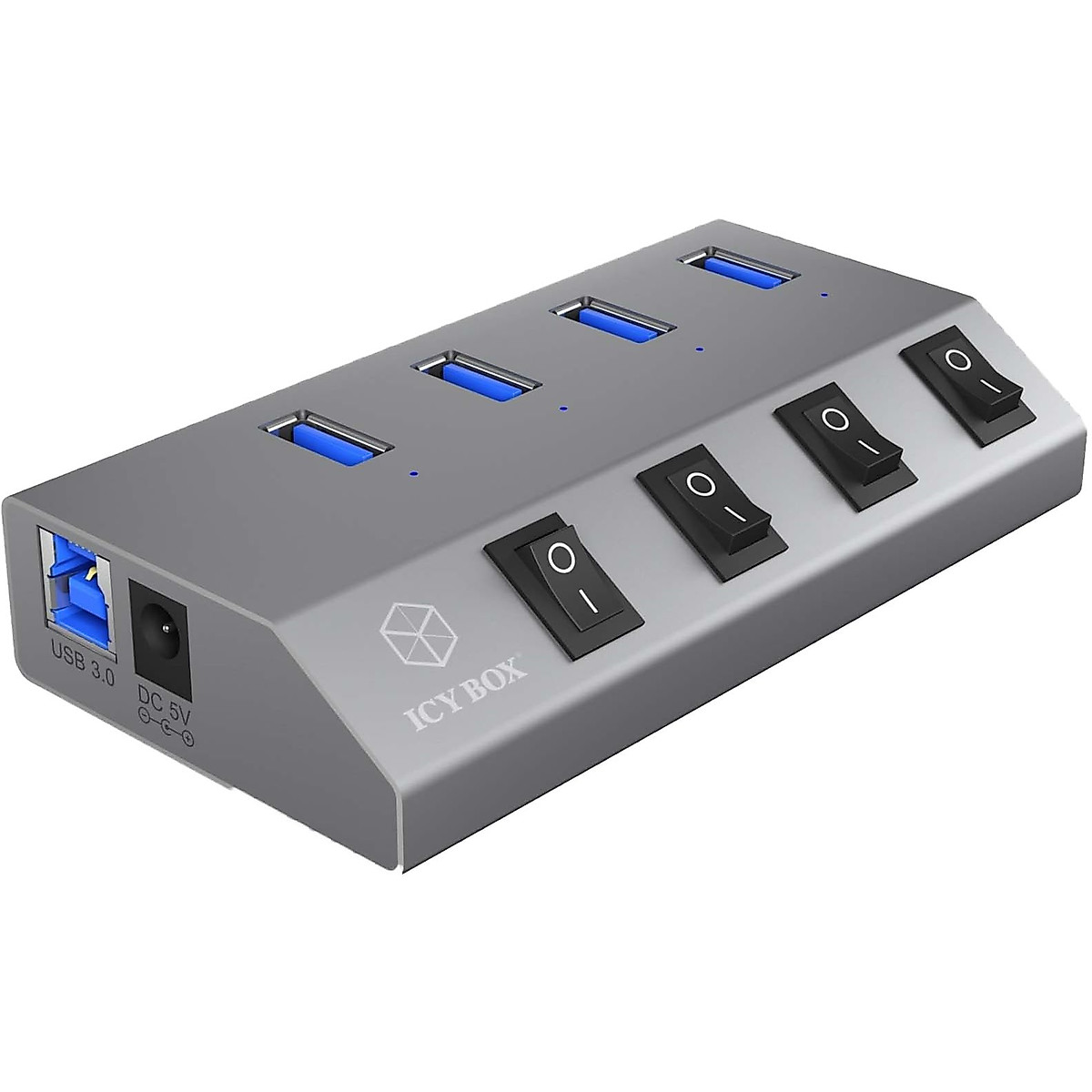 ICY BOX Hub USB 3.0 IB-HUB1405 4 Ports avec interrupteurs (Gris)