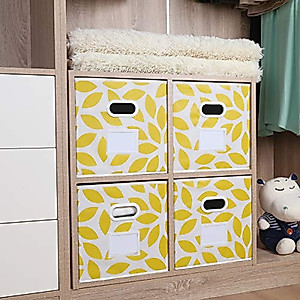 MAX Houser Fabric Storage Bins Cubes Baskets Containers with Dual Plastic Handles for Home Closet Bedroom Drawers Organizers, Flodable, Set of 6 (Yellow)