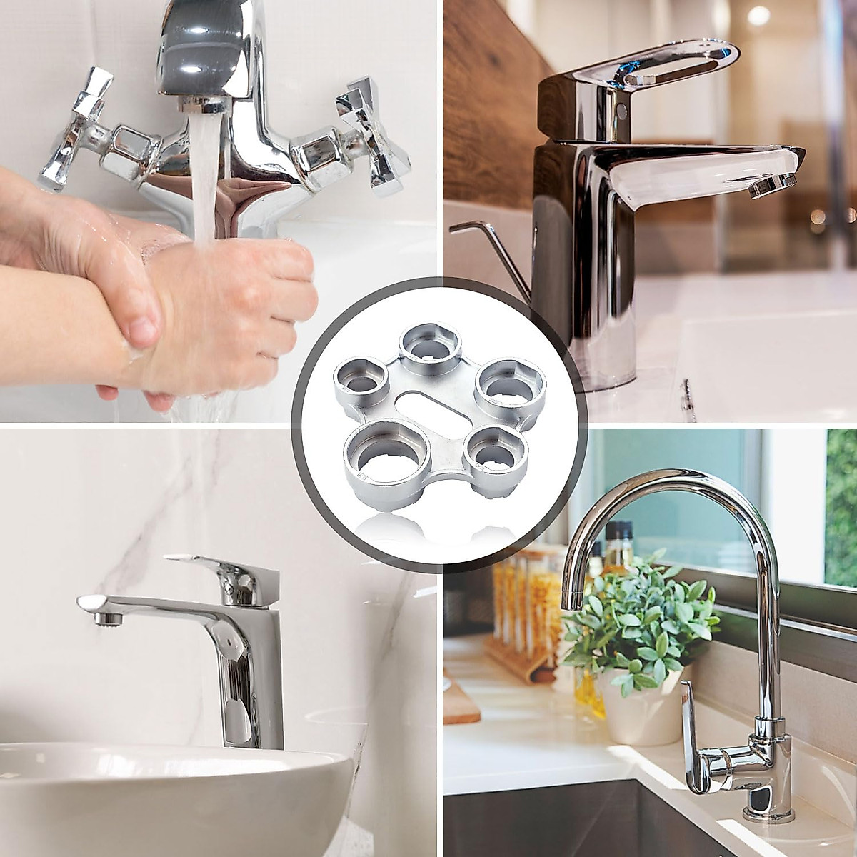 Gosknor 10 in 1 Faucet Aerator Removal Tool, Universal Metal Aerator Wrench Key for Sink Faucets Removal & Installation Durable Faucet Wrench for Bathroom & Kitchen Tap Maintenance