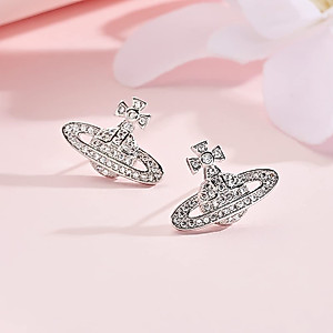 Medsor Saturn Earrings Aesthetic Cubic Zircon Silver Saturn Stud Earring