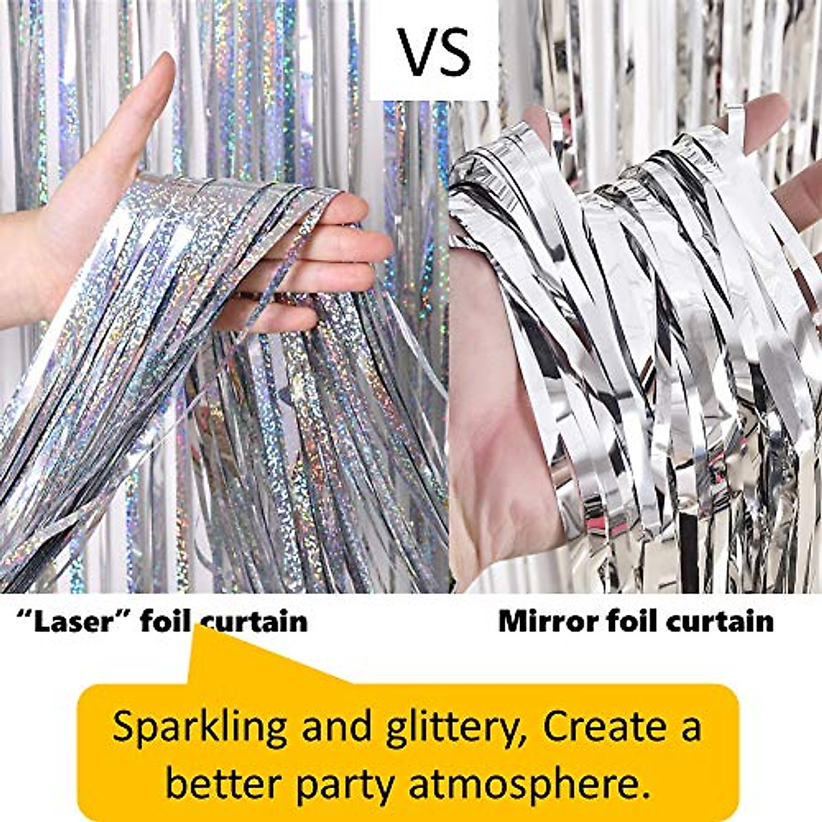 Moohome 2 Pack 3.28 ft x 9.84 ft Metallic Sparkle Silver Fringe Curtains Tinsel Foil Curtains for Party Backdrop Photo Booth Backdrop Door Window Streamer Curtain Party Wedding Background Decor