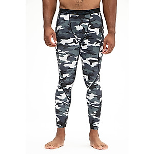 DEVOPS Men's Compression Pants Athletic Leggings (Large, Black/Camo Black/Camo Grey)