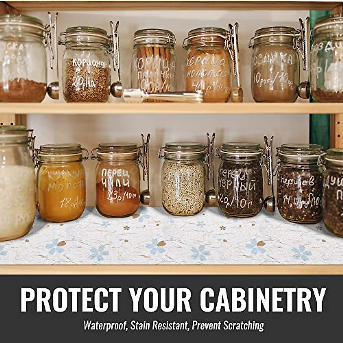 Ray Star Shelf Liner, 12in x 10FT Non Adhesive Floral Cabinet Liner for Pantry Refrigerator Drawer, Strong Grip Non Slip Waterproof Easy Trim, Durable Shelf Liners for Kitchen Cabinets Organization