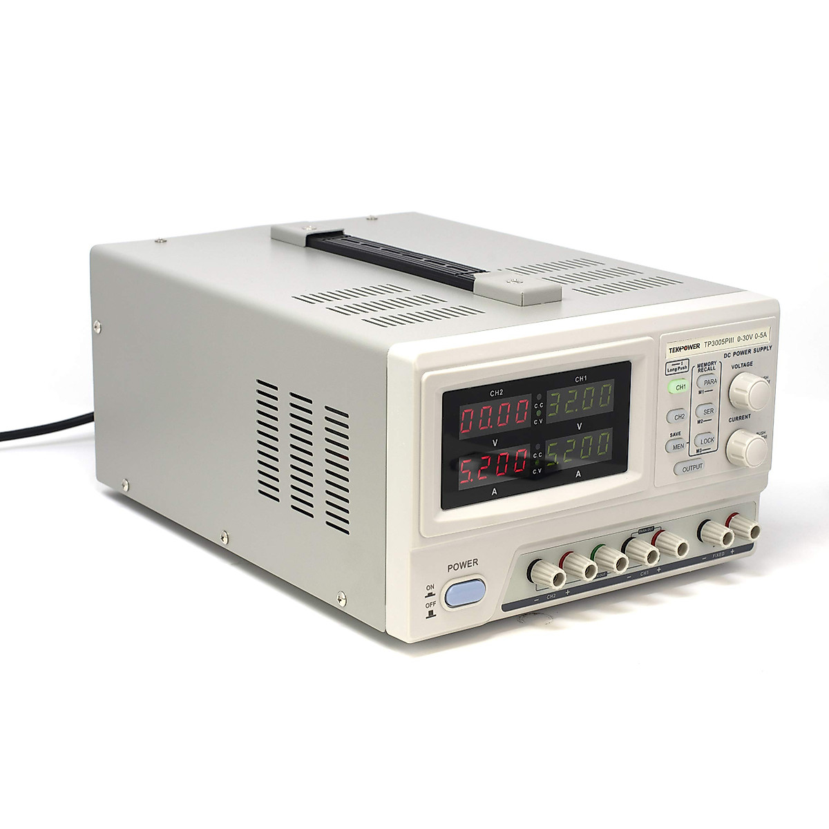 Tekpower TP3005PIII Programmable Variable Regulated Triple Output DC Power Supply, 0-30V at 0-5A