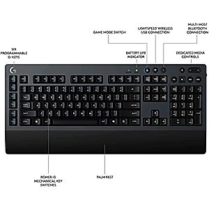 Logitech G613 LIGHTSPEED Wireless Mechanical Gaming Keyboard, Multihost 2.4 GHz + Bluetooth Connectivity (Renewed)