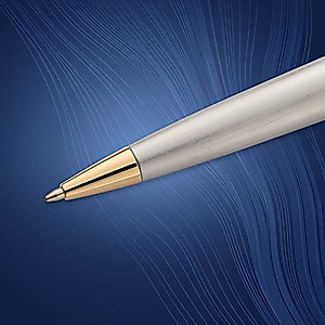 Waterman Expert Ballpoint Pen, Stainless Steel with 23k Gold Trim, Medium Point with Blue Ink Cartridge, Gift Box