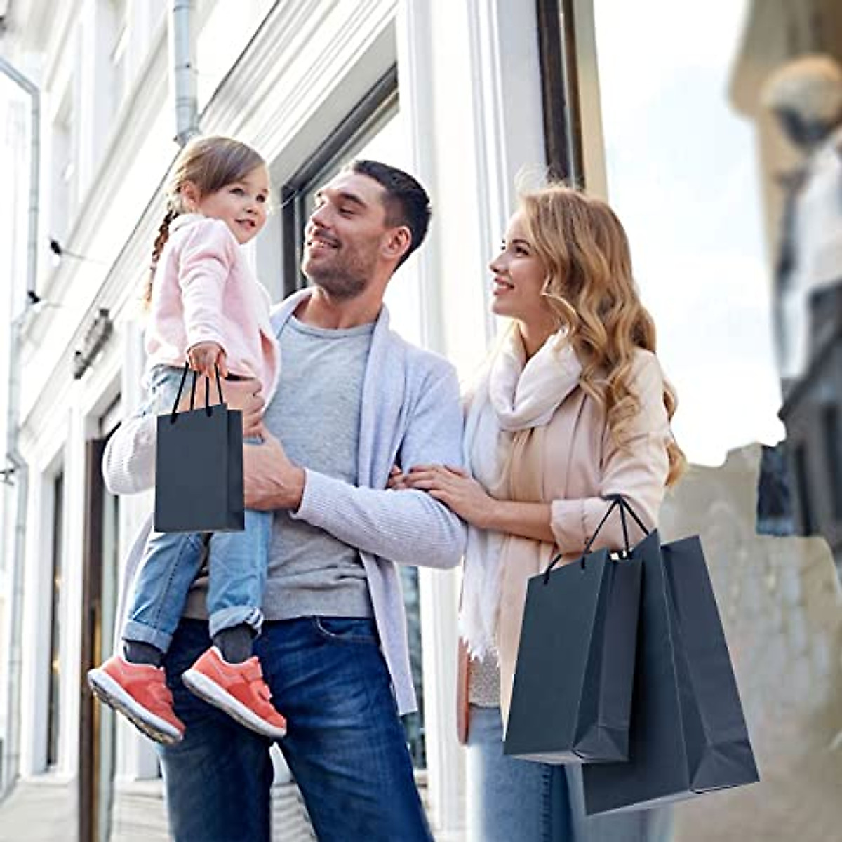 Sdootjewelry Navy Gift Bags, Kraft Paper Gift Bags with Handles, 50 Pack Heavy Duty Matte Tote Paper Bags, 7.5 x 3.1 x 10.2 Shopping Bags, Kraft Bags, Party Bags, Retail Bags for Christmas Business