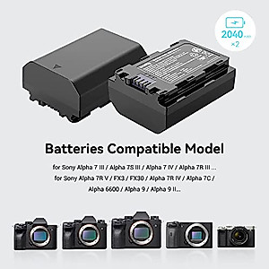 SmallRig NP-FZ100 Battery Charger Set for Sony NP-FZ100 Battery, Double Slot NP-FZ100 Charger for Sony Alpha A7R V, A7 IV, A7 III, A7S III, FX3, A7C, A7R IV, A7R III, A6600, A9 II, 2040mAh - 3824